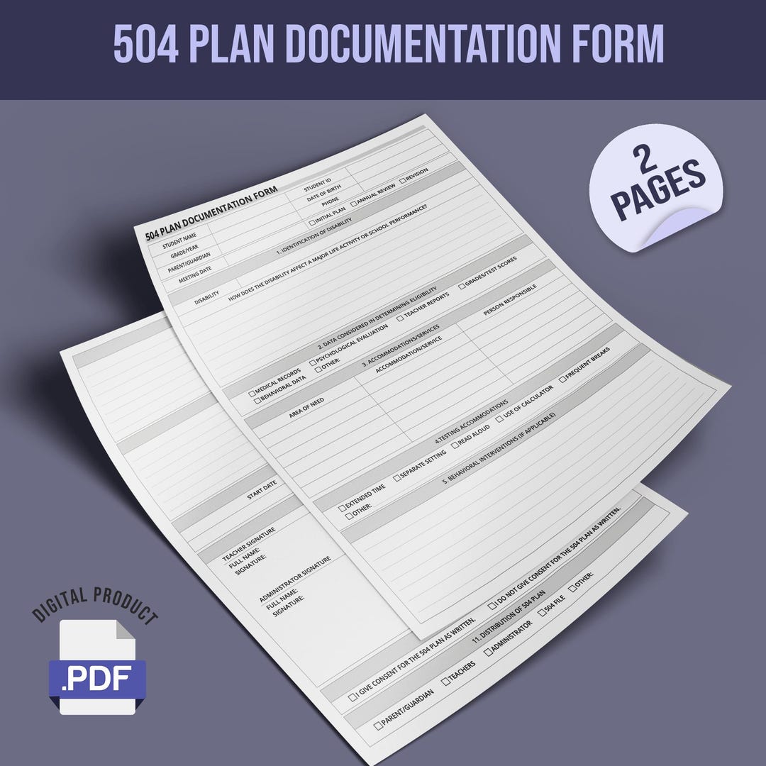 504 Plan Documentation Form - Etsy