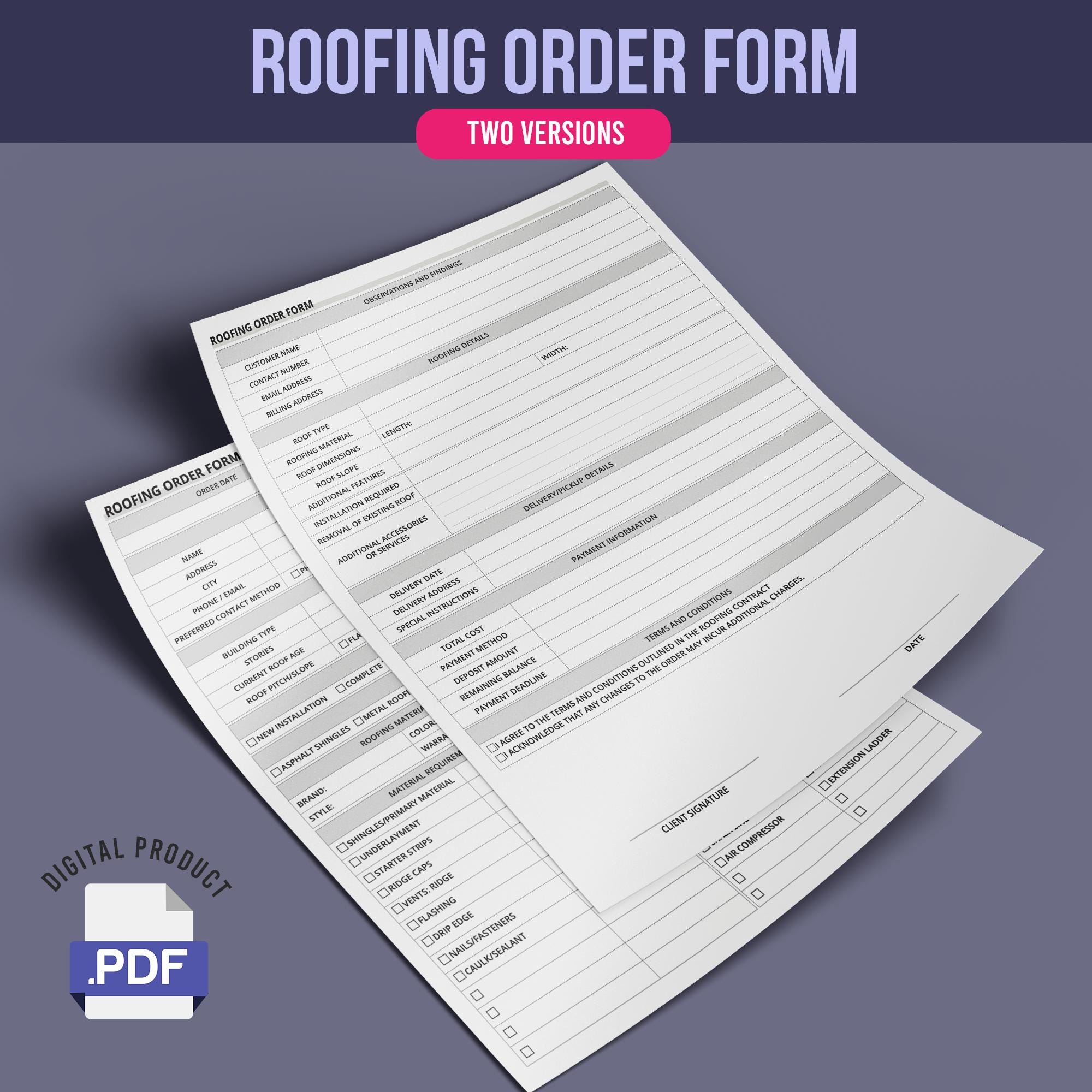 Roofing Work Order Form - Etsy