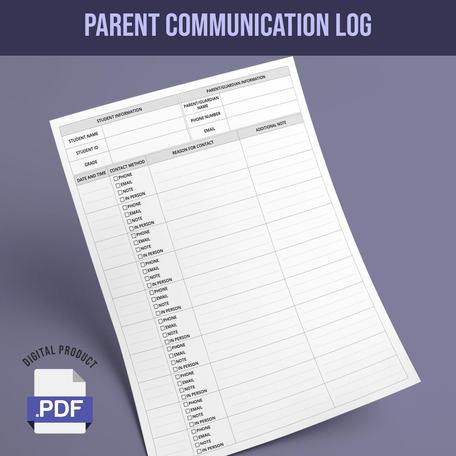 Parent Communication Log - Etsy