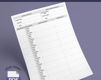 Student Parent Contact List Template Printable, Teacher Parent Contact ...