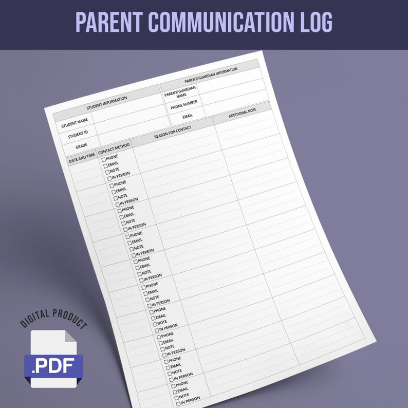 Parent Communication Log - Etsy