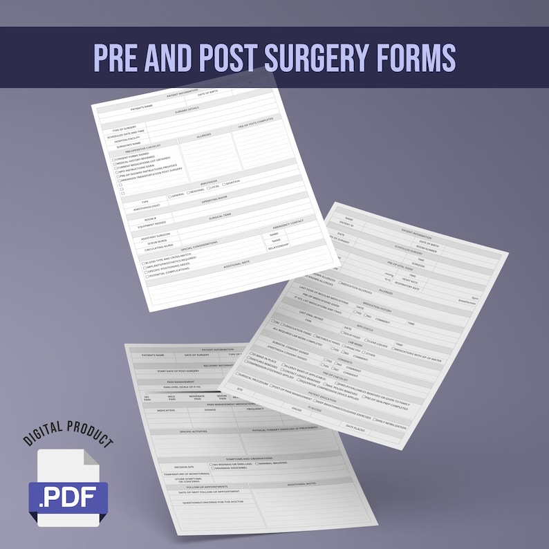Pre and Post Surgery Forms - Etsy