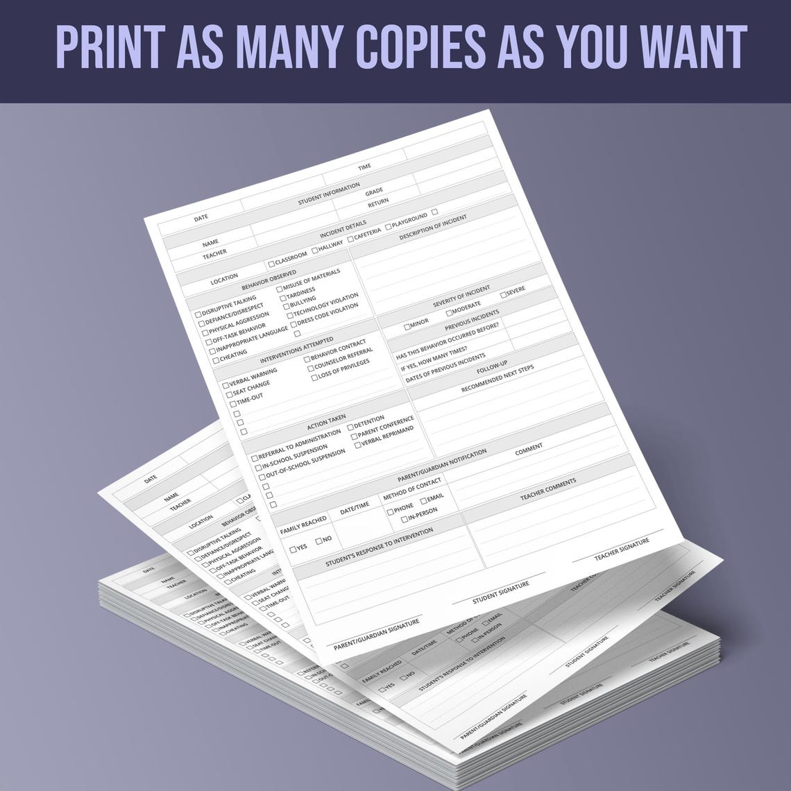 Classroom Behavior Report Form - Etsy