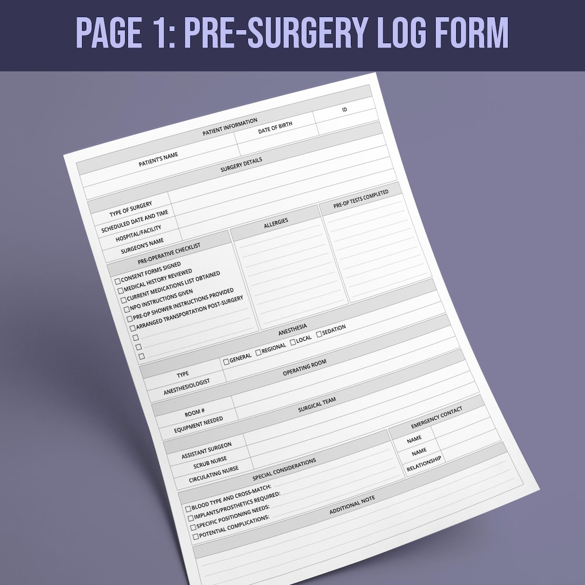 Pre and Post Surgery Forms - Etsy