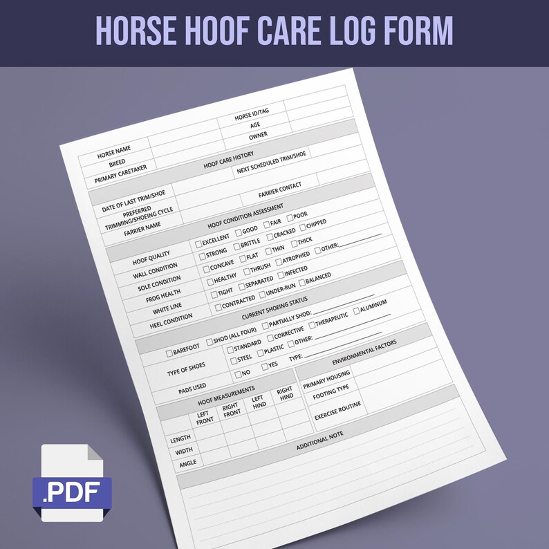 Horse Hoof Care Log Form - Etsy