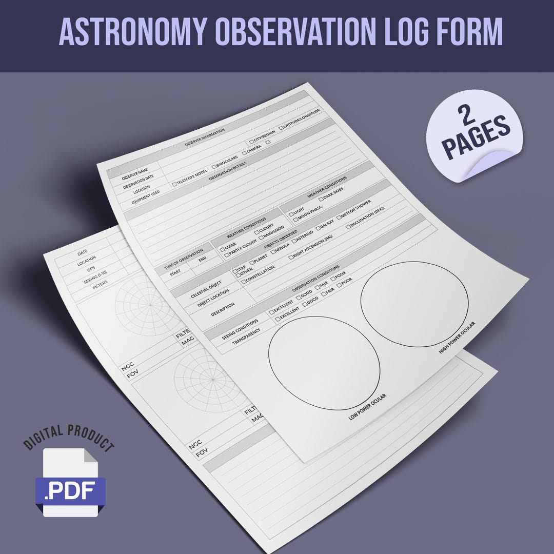 Astronomy Observation Log Form - Etsy