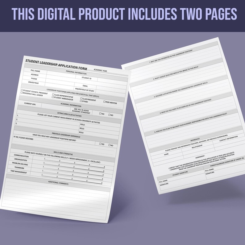 Student Leadership Application Form - Etsy