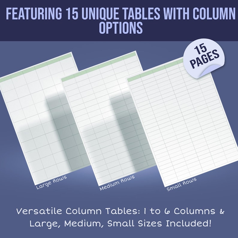 Column Table Template Bundle - Etsy