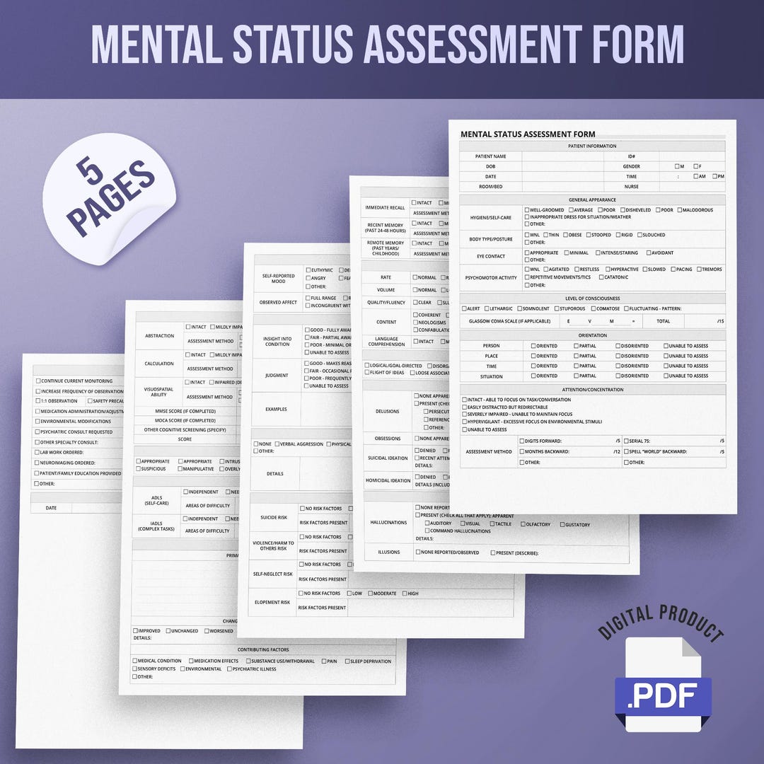 Mental Status Assessment Form - Etsy
