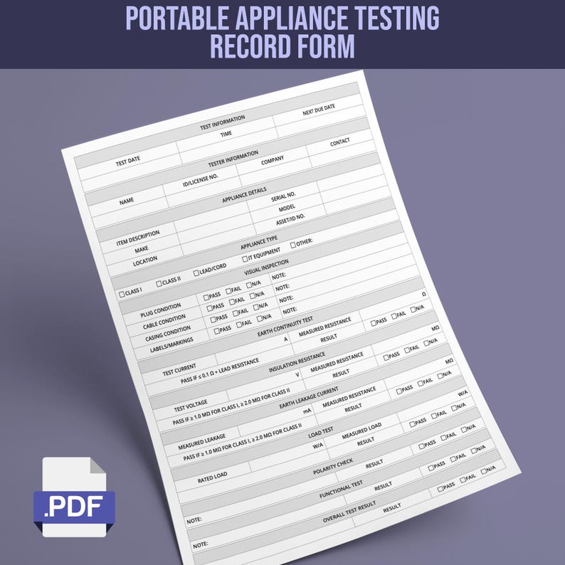 Portable Appliance Testing Record Form - Etsy