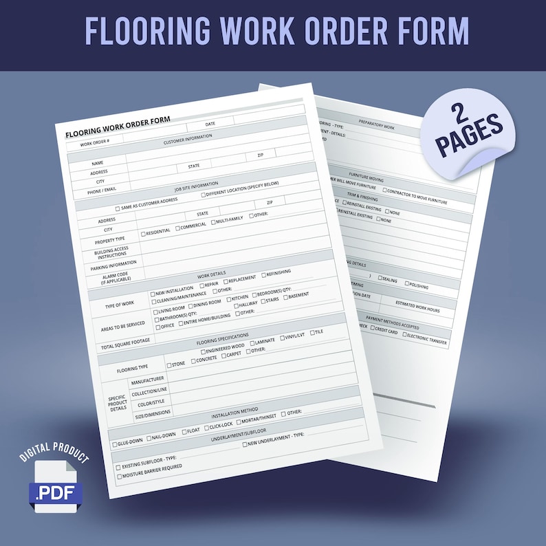 Flooring Work Order Form - Etsy