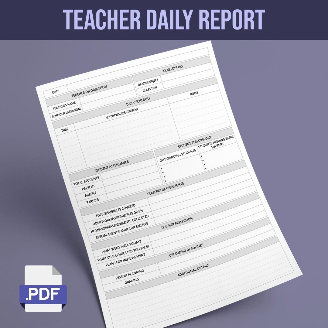 Teacher Daily Report Form - Etsy