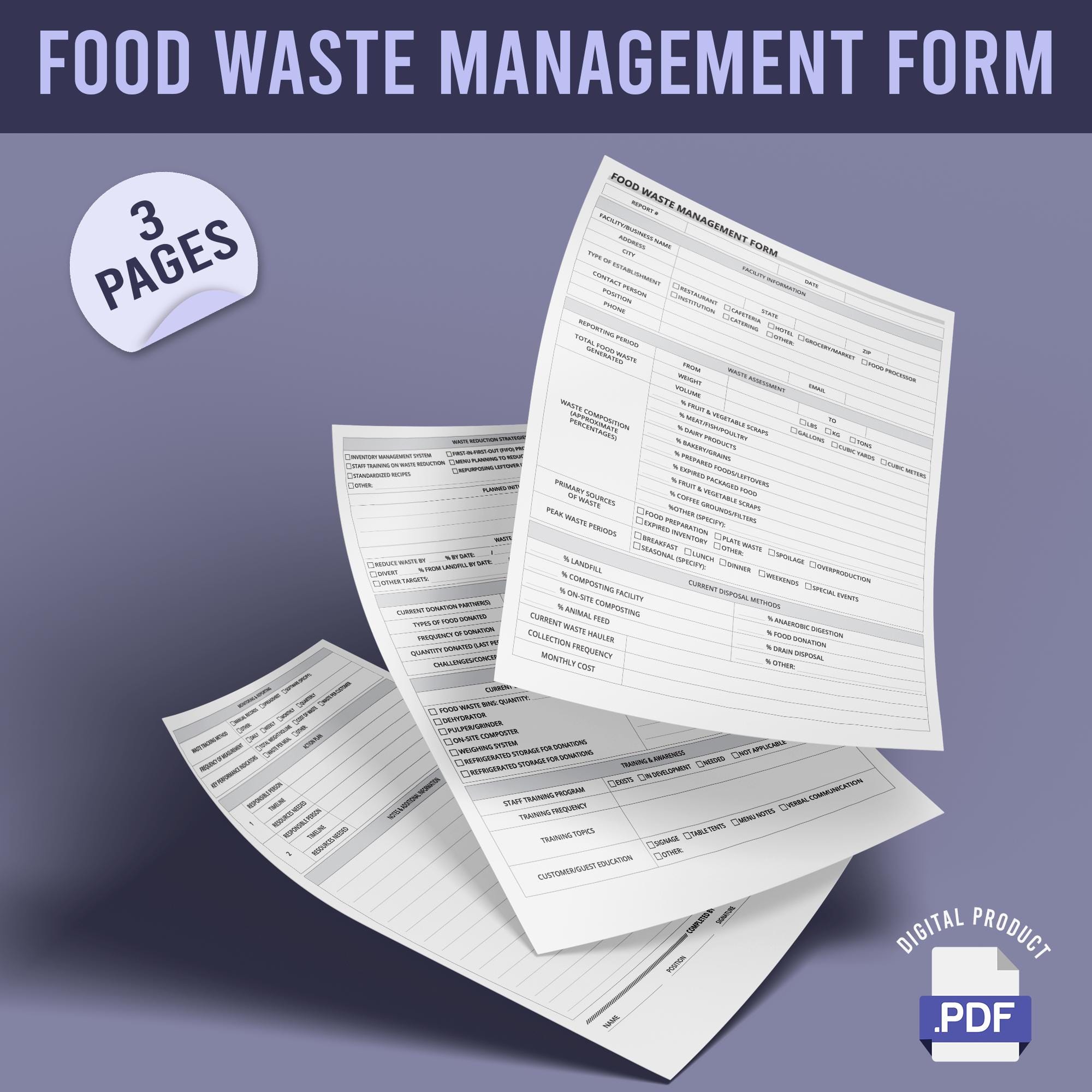 Food Waste Management Form - Etsy