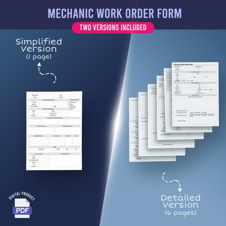 Mechanic Work Order Form - Etsy