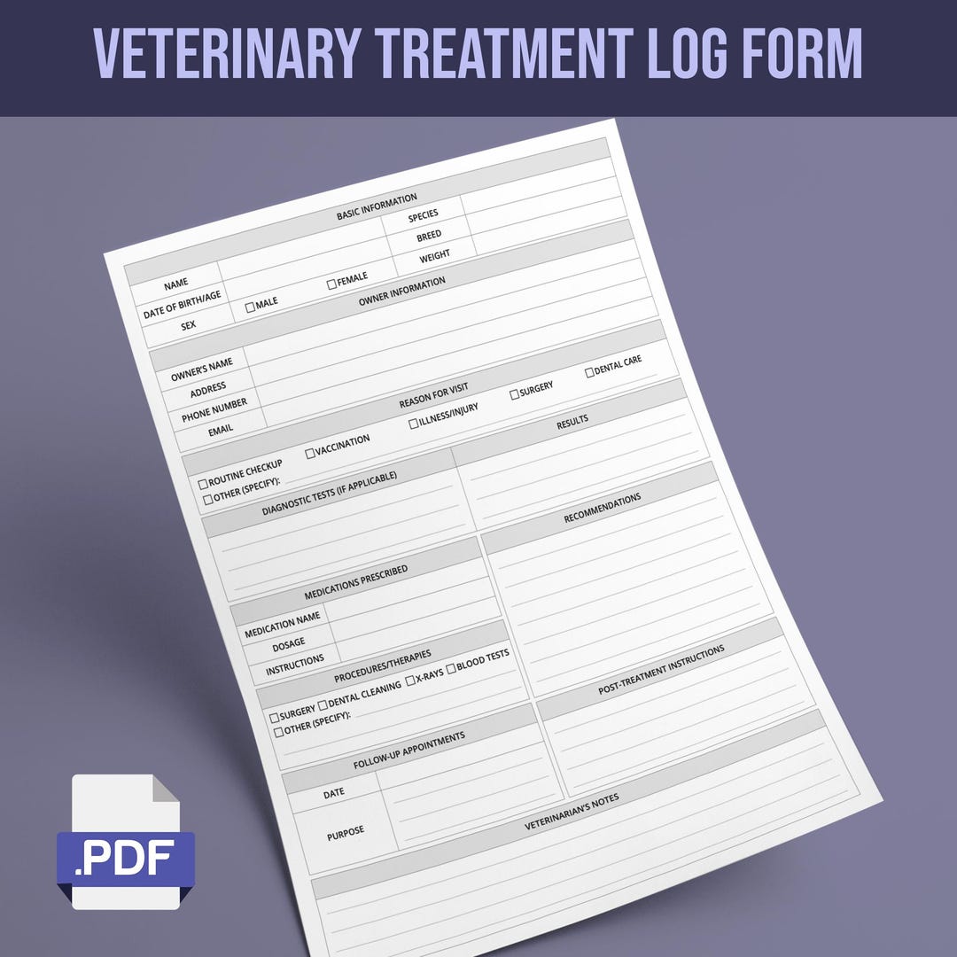 Veterinary Treatment Log Form - Etsy