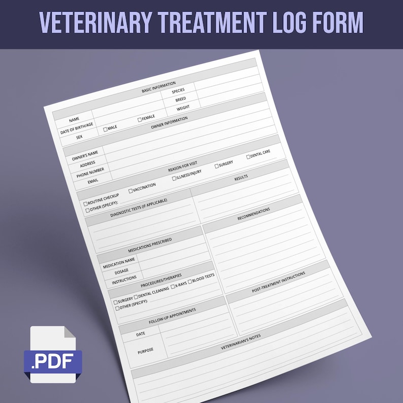 Veterinary Treatment Log Form - Etsy