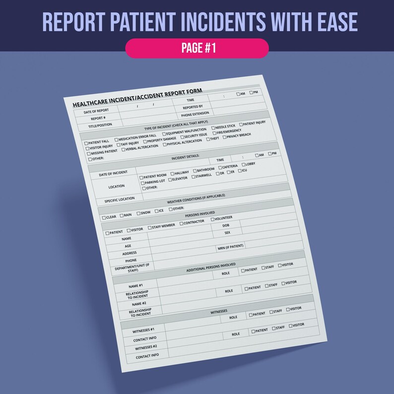 Healthcare Incident/accident Report Form - Etsy