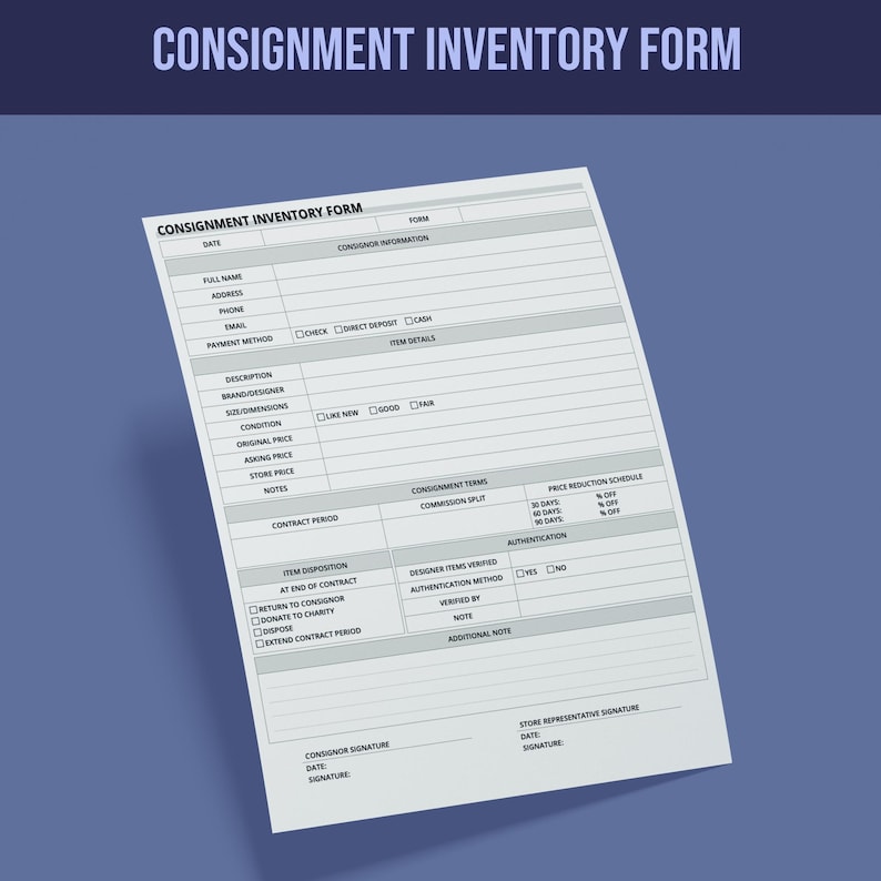Consignment Inventory Form - Etsy