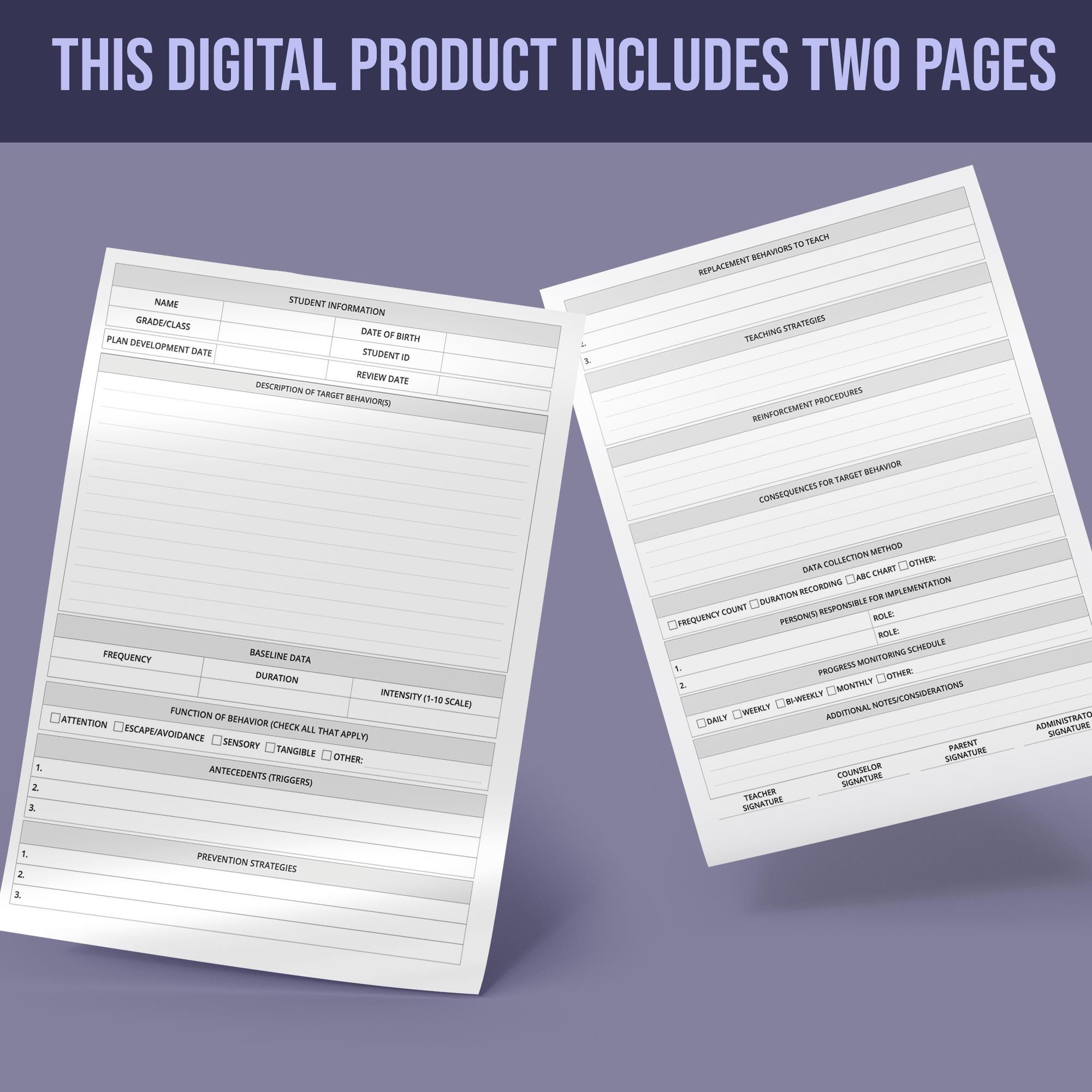 Behavior Intervention Plan Form (BIP) - Etsy