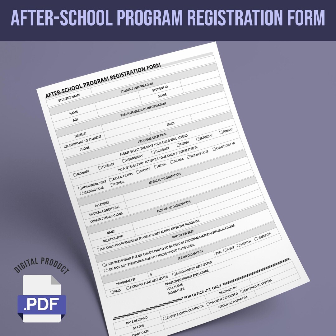 After-school Program Registration Form - Etsy