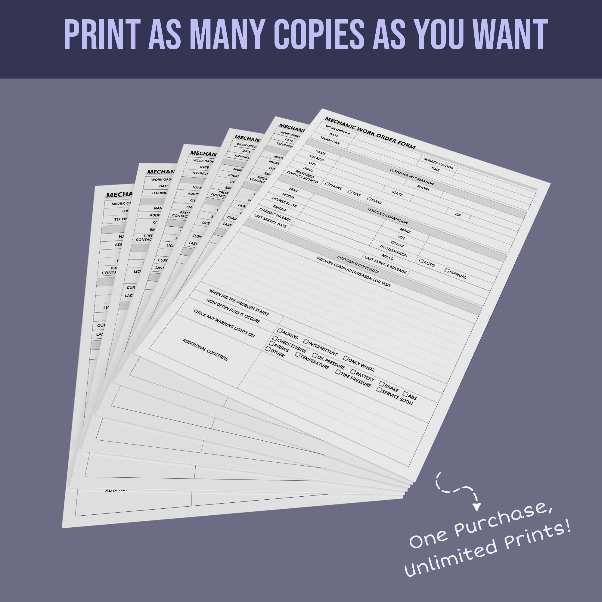 Mechanic Work Order Form - Etsy