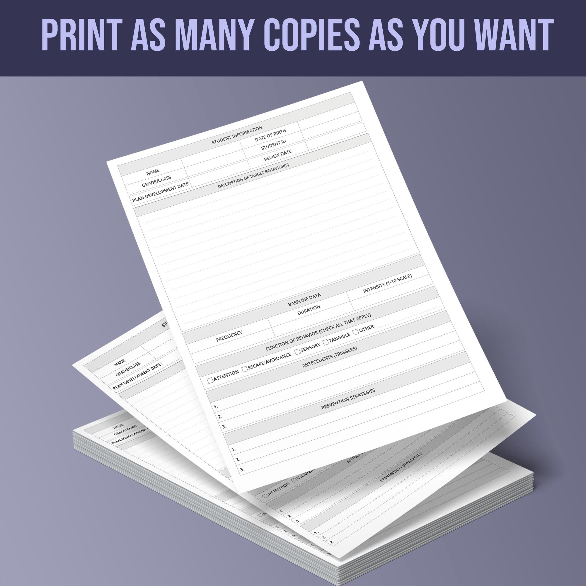 Behavior Intervention Plan Form (BIP) - Etsy