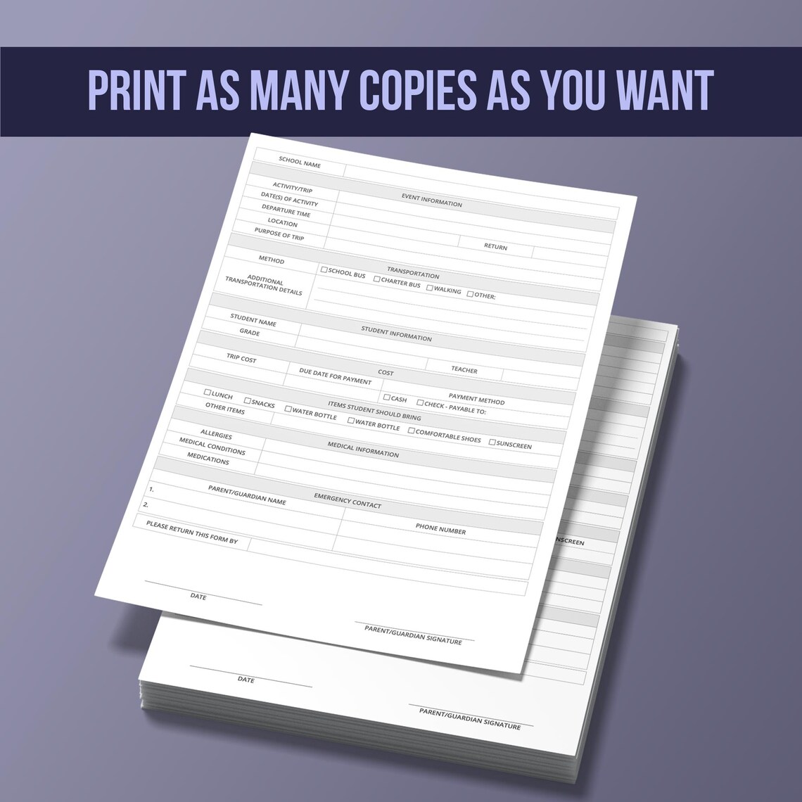 Parent/guardian Permission Slip Form - Etsy