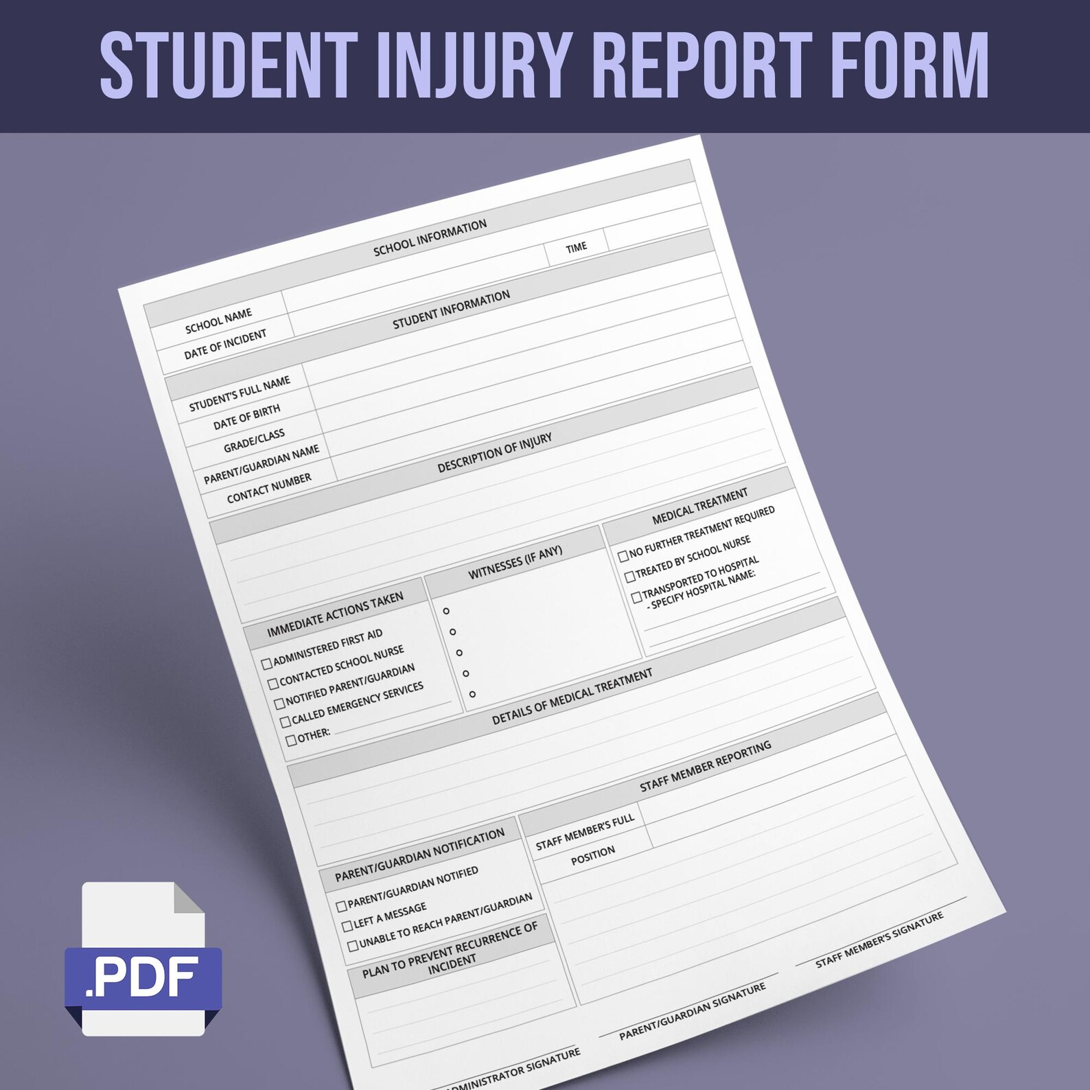 Student Injury Report Form - Etsy