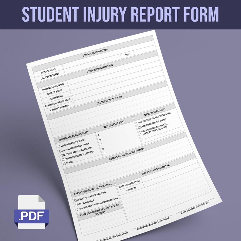 Student Injury Report Form - Etsy