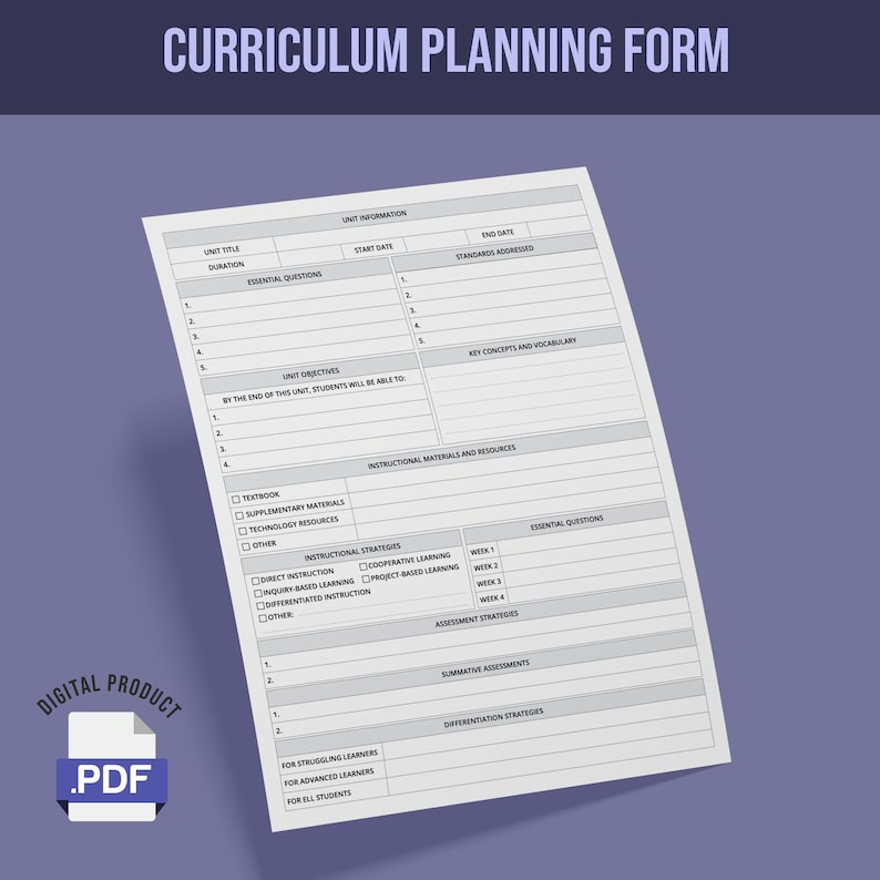 Curriculum Planning Form - Etsy