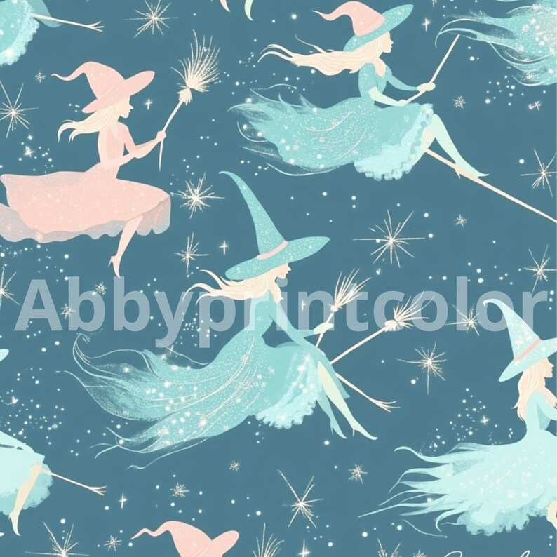 Halloween Seamless Pattern of Witches on Broom, Repeat Pattern, Fabric ...
