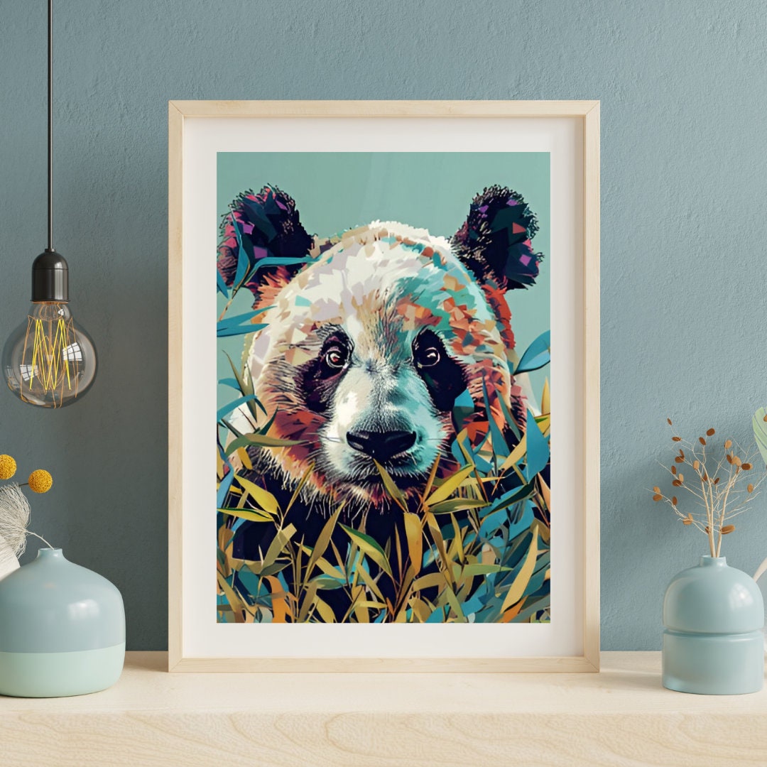 Printable Art: Stylized Panda Illustration With Bamboo Background ...