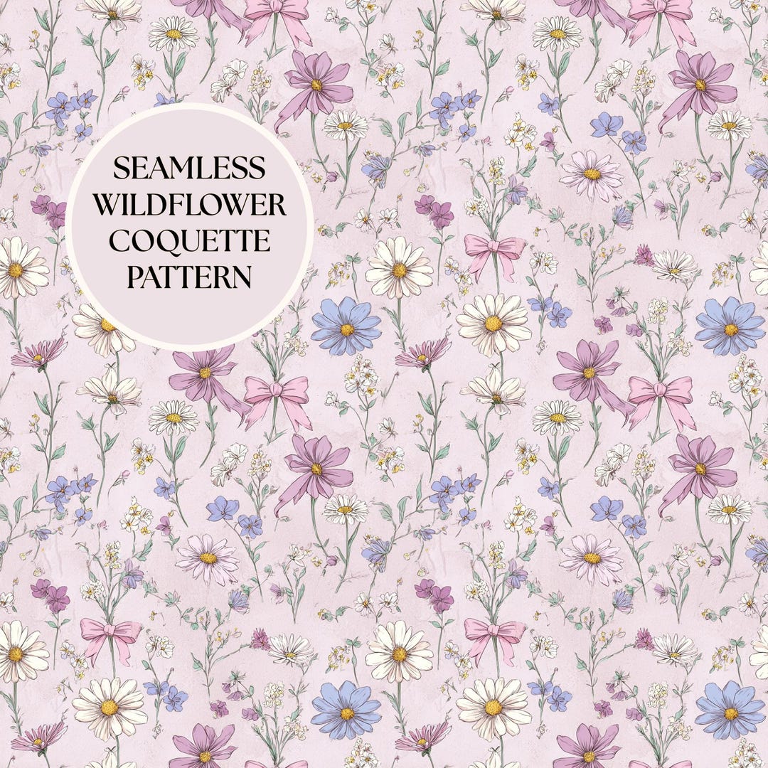 Seamless Wildflower Coquette Pattern Fabric and Digital Projects Blush ...