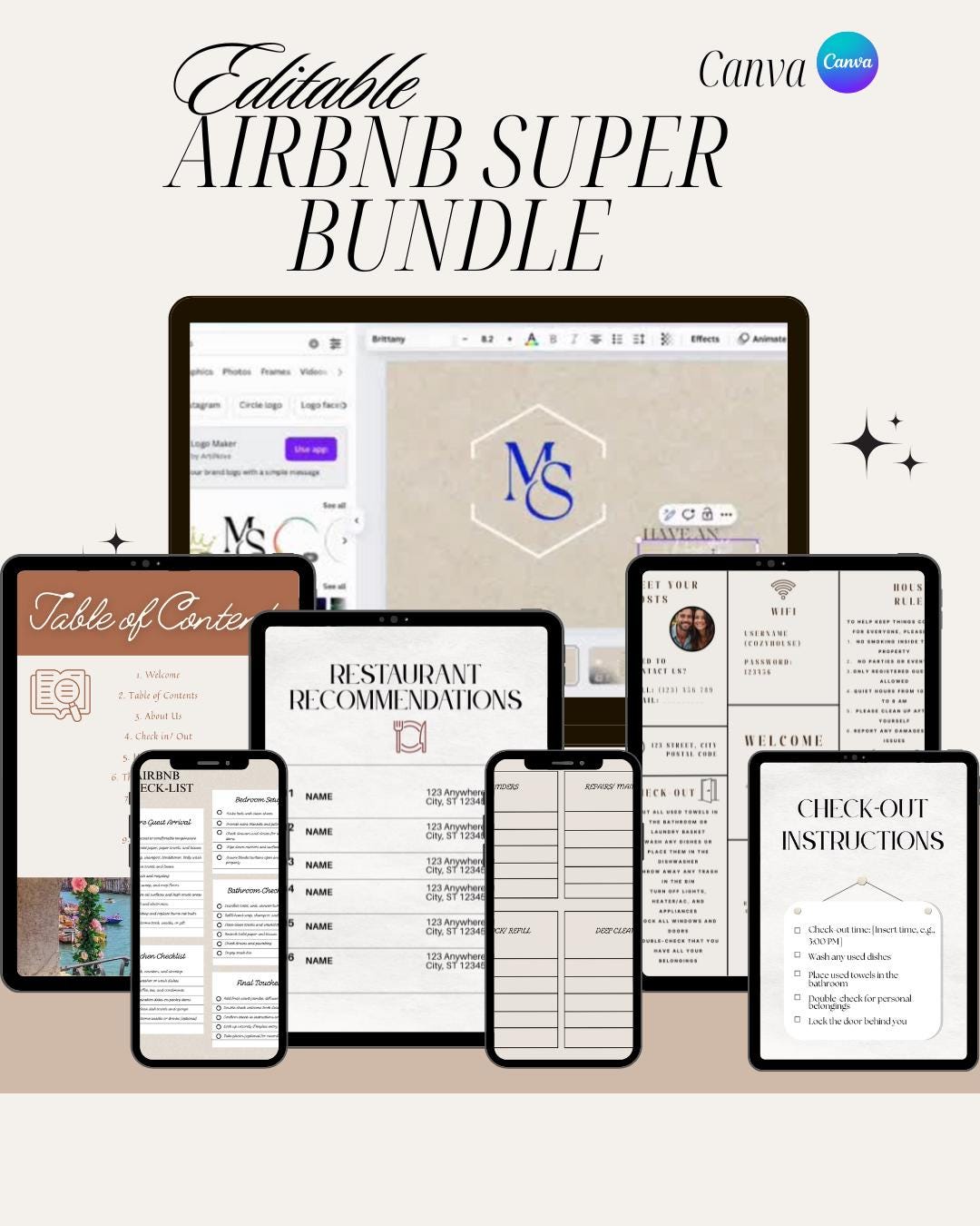 Airbnb Welcome Bundle Template Modern Host Guide Editable House Manual ...