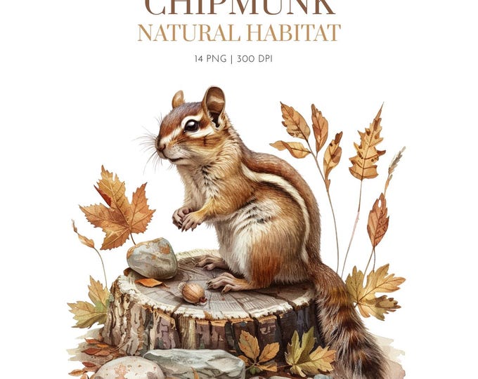 Watercolor Chipmunk Clipart Bundle – Kawaii Chipmunks PNG, Woodland ...