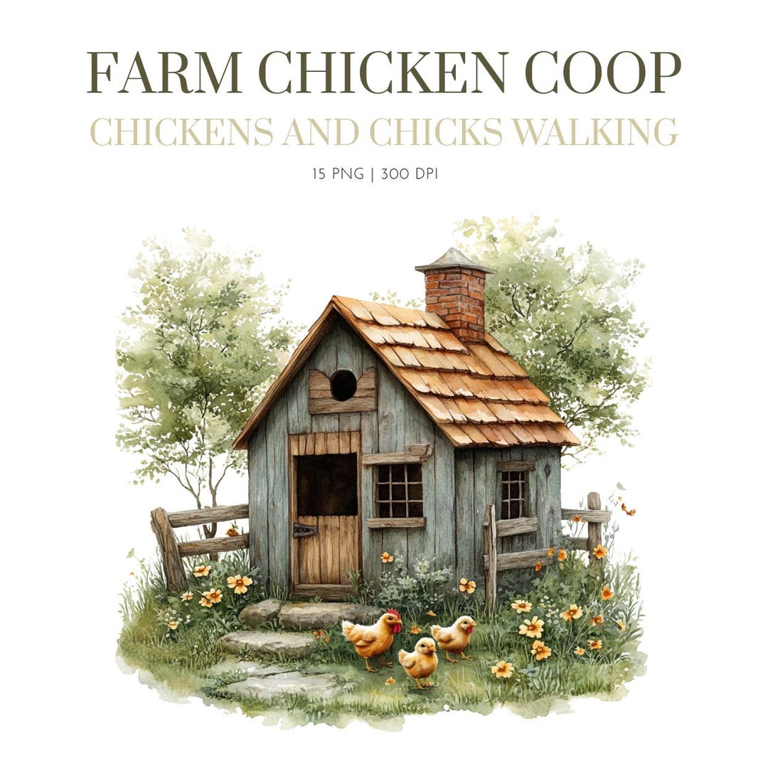 Watercolor Chicken Coop Clipart, Farm Chicken Coop, Chicken in Farm ...