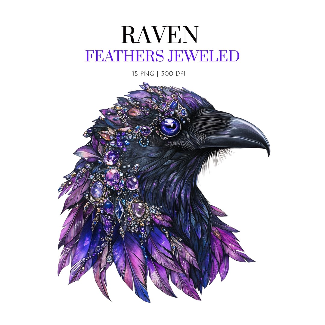 Raven Jeweled Clipart, Raven Crow Bird Clipart PNG, Raven and Jewelry ...
