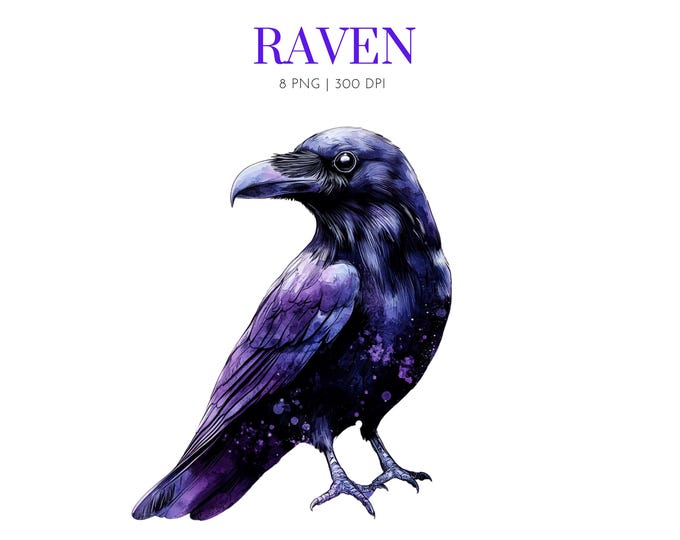 Watercolor Raven Clipart - Digital Illustration Crow - Raven PNG ...