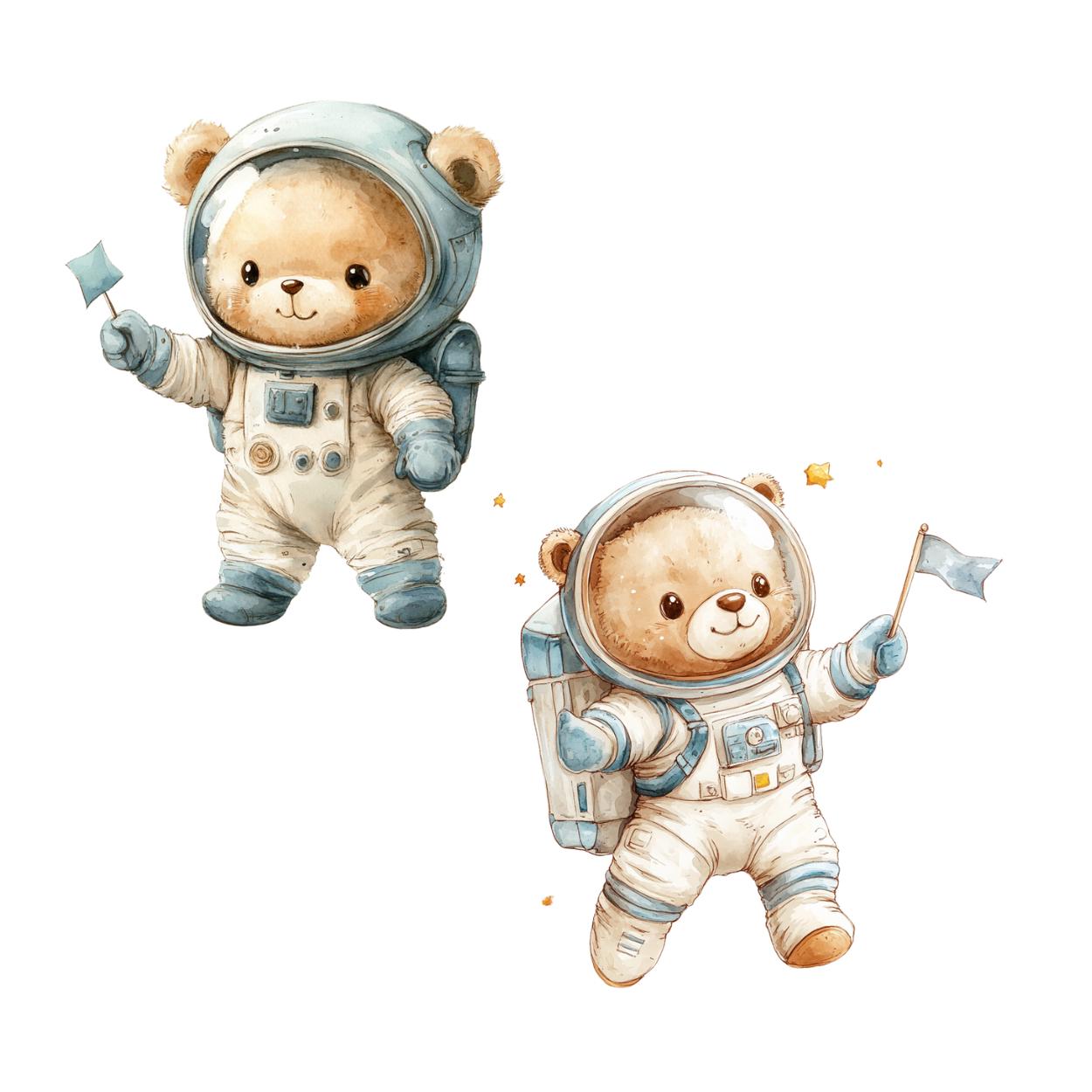 Teddy Bear Space Clipart, Watercolor Bear Astronaut Clipart, Bear Outer ...