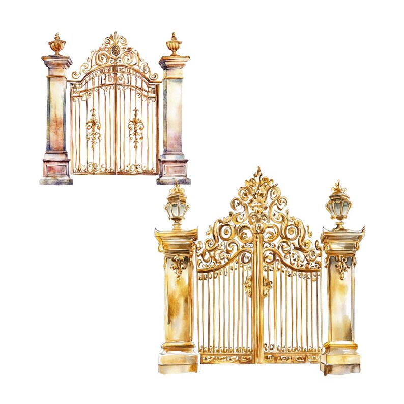 Watercolor Gold Gates Clipart Png, Gold Gate Clipart, Heavenly Gates ...