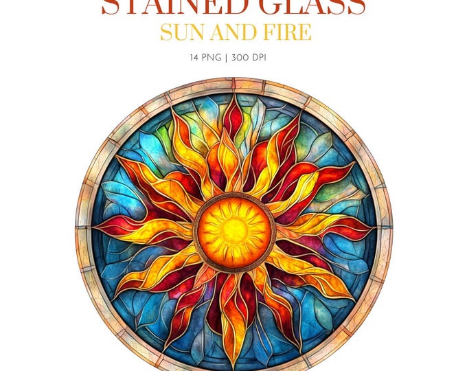 12 Stained Glass Sun Clipart, Abstract Sun, Printable Watercolor ...