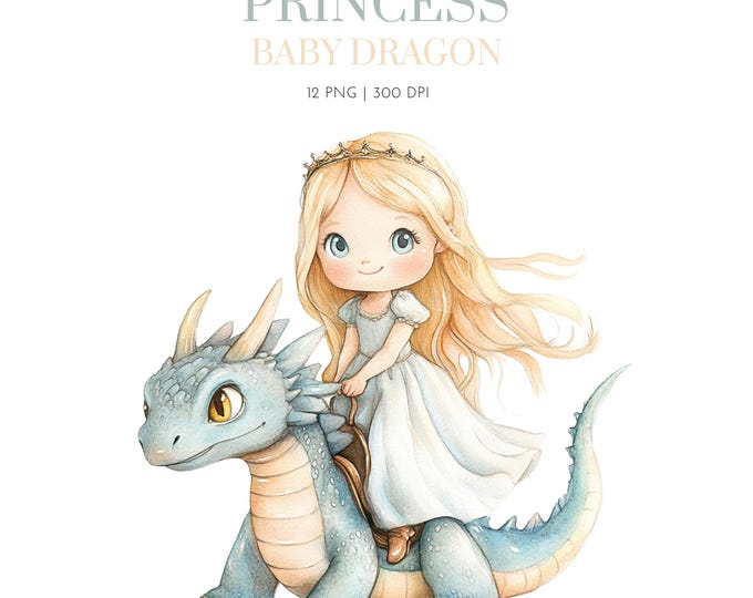 Floral Princess & Dragon Clipart, Knight, Castle, Unicorn, Fairytale ...
