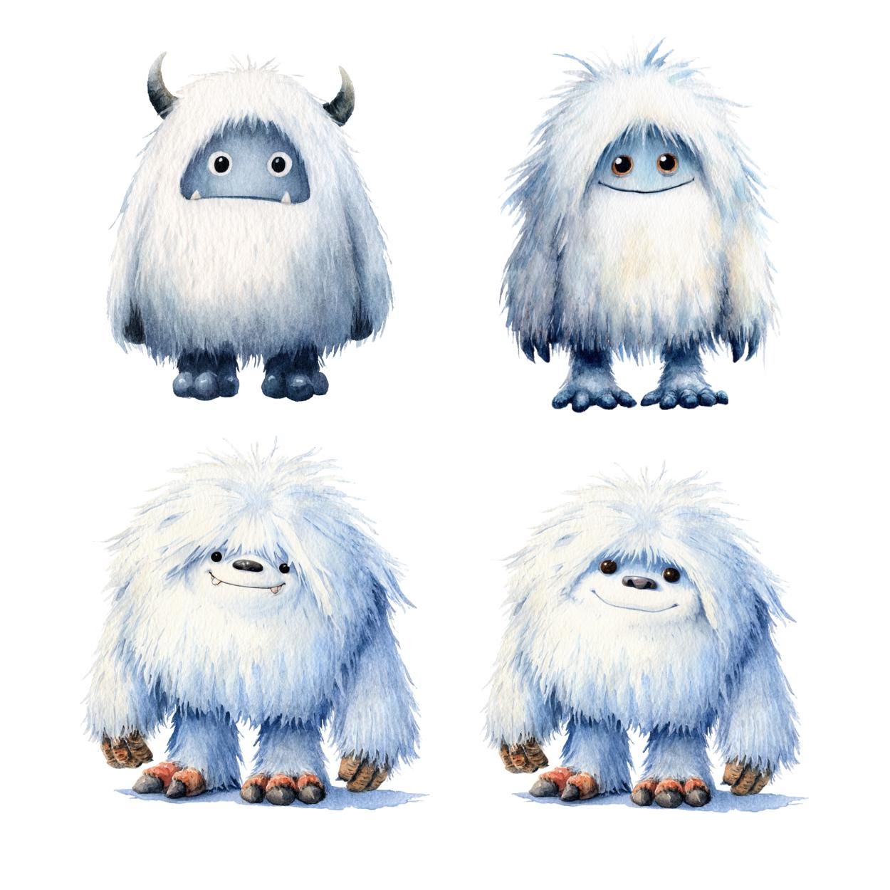 Cute Baby Yeti Clipart, Watercolor Winter Clipart, Cute Monster PNG ...