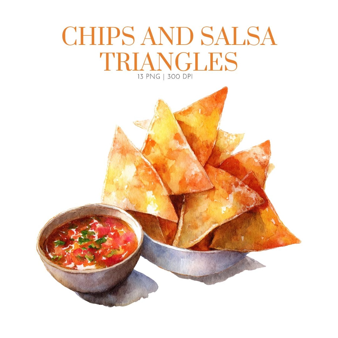 Watercolor Chips and Salsa Triangle Snack Clipart, Chips and Salsa ...