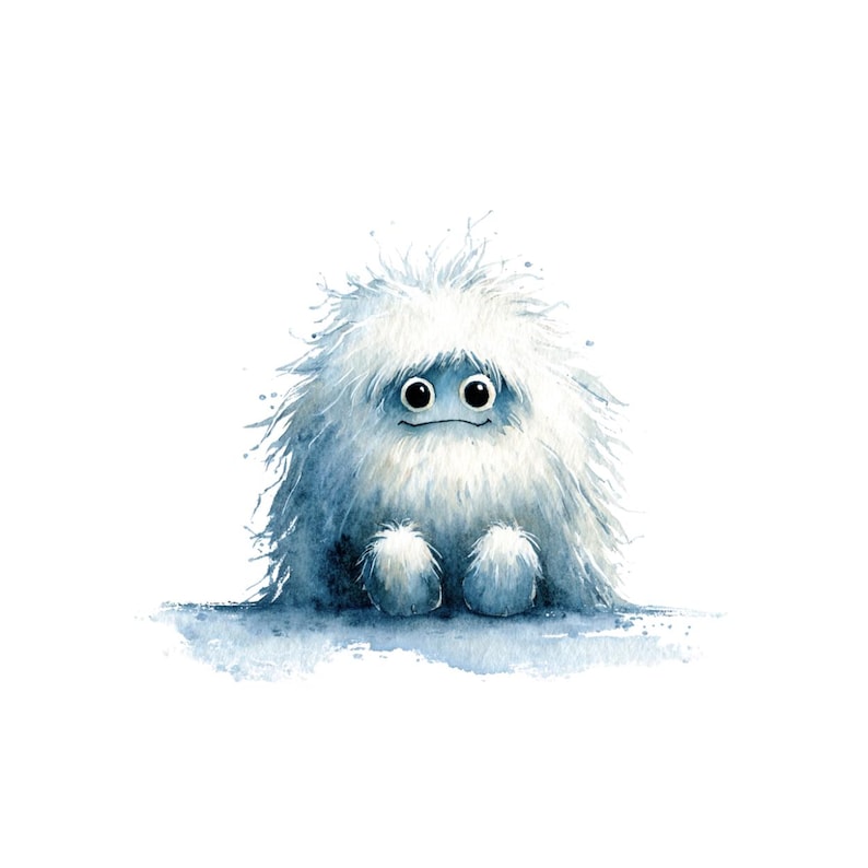 Cute Baby Yeti Clipart, Watercolor Winter Clipart, Cute Monster PNG ...
