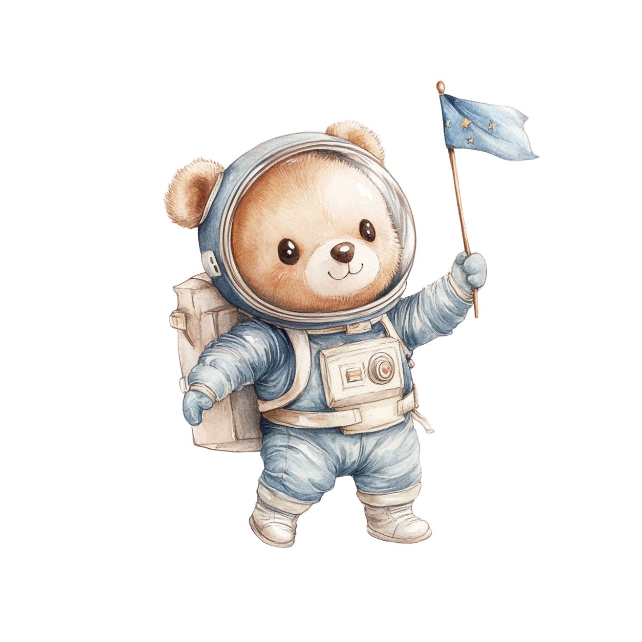 Teddy Bear Space Clipart, Watercolor Bear Astronaut Clipart, Bear Outer ...