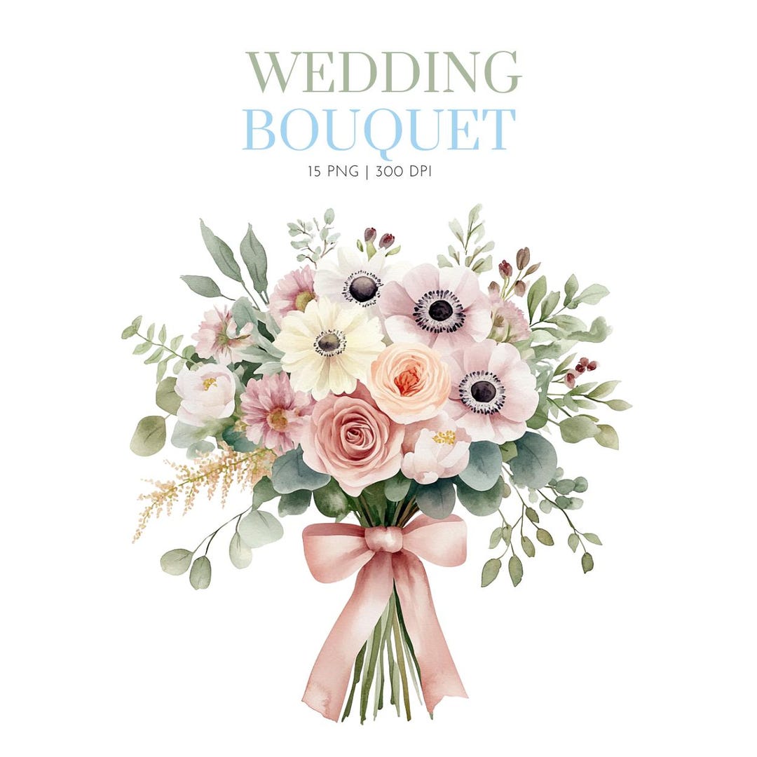 Wedding Bouquet Flower Clipart, Watercolor Wedding Flower Clipart ...