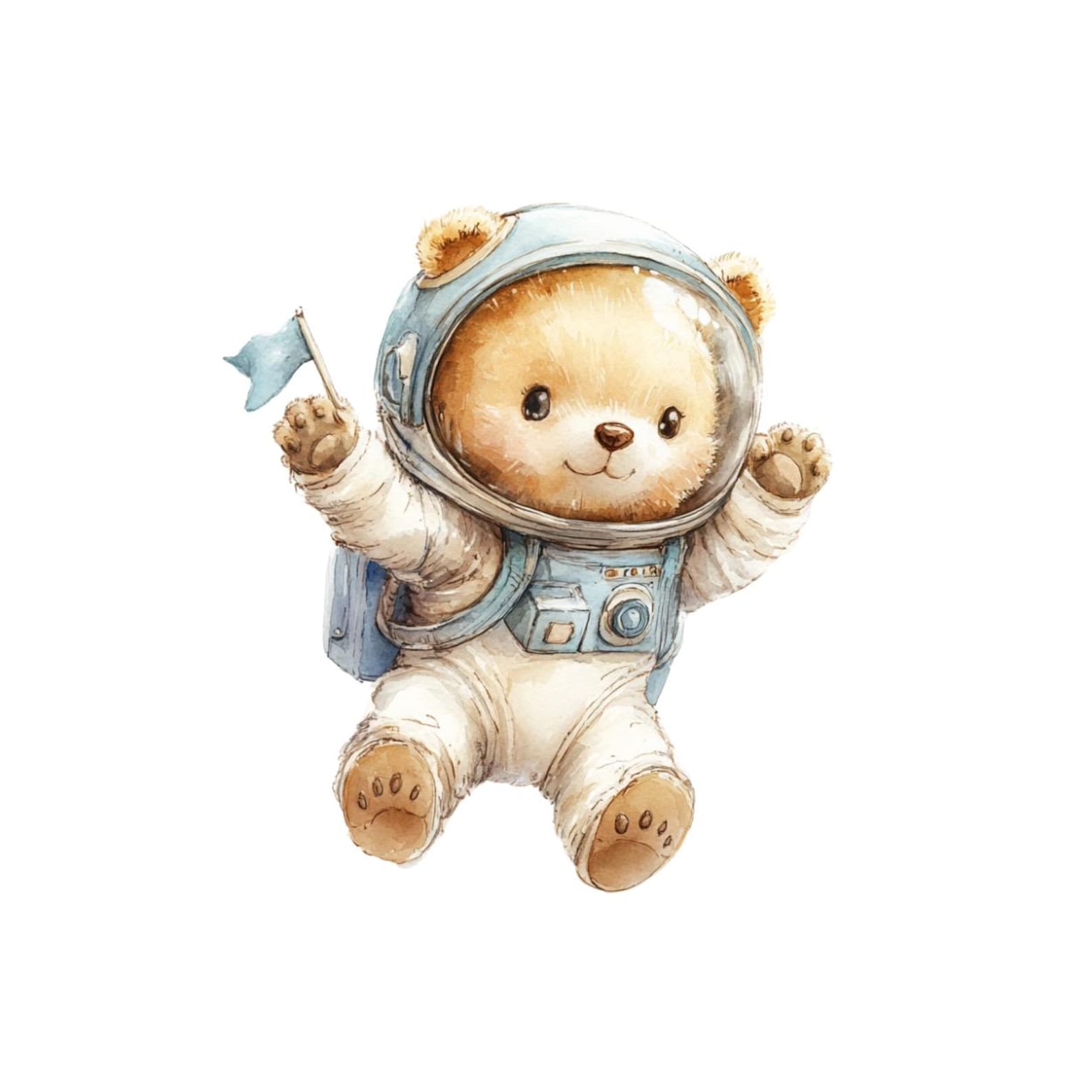 Teddy Bear Space Clipart, Watercolor Bear Astronaut Clipart, Bear Outer ...