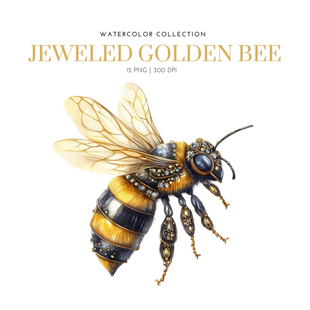 Fancy Golden Bee Clipart, Adorable Bee, Steampunk Bee , Watercolor Bee ...