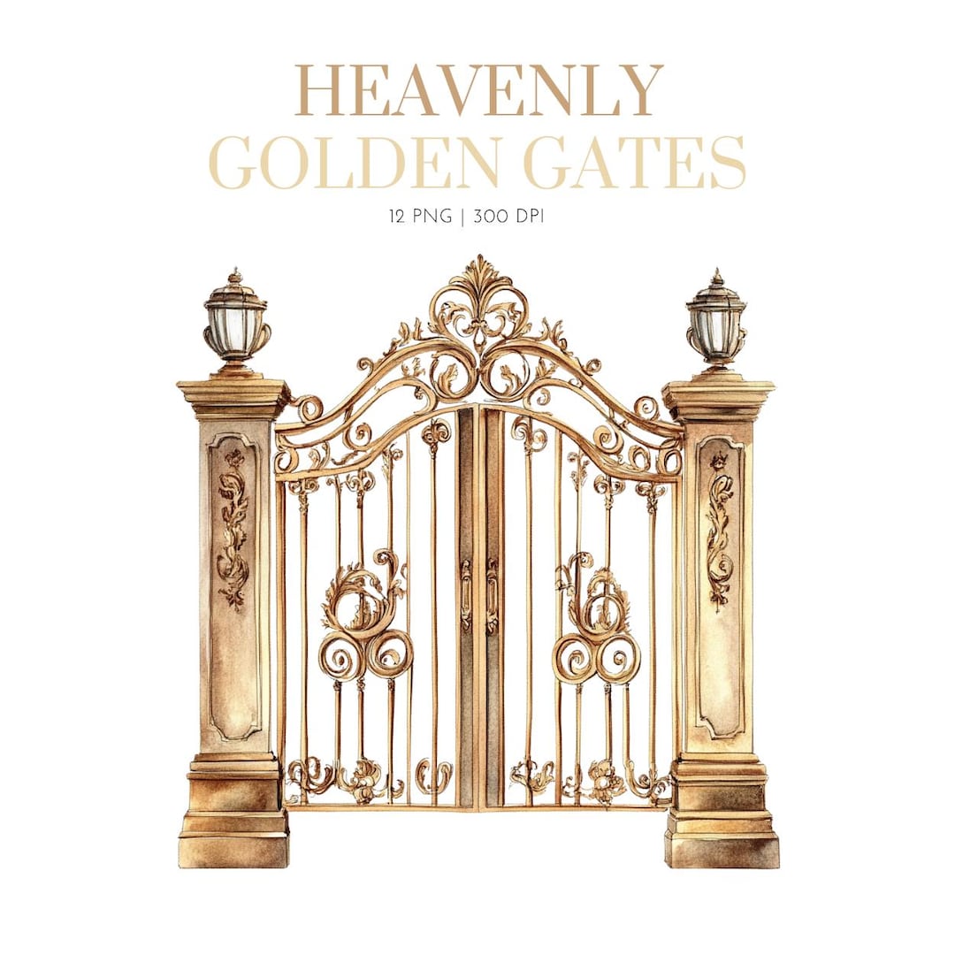 Watercolor Gold Gates Clipart Png, Gold Gate Clipart, Heavenly Gates ...